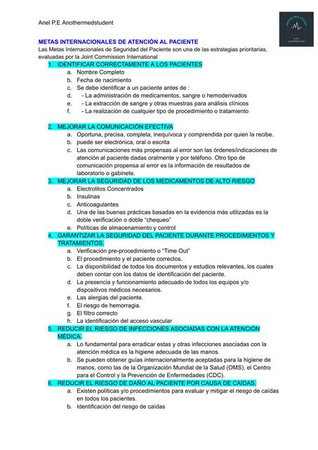 Metas Internacionales De Atención Al Paciente /seguridad del paciente ...