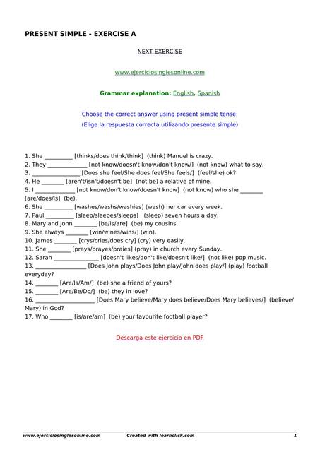 Presente simple Ejercicio A | Martina Carilao | uDocz