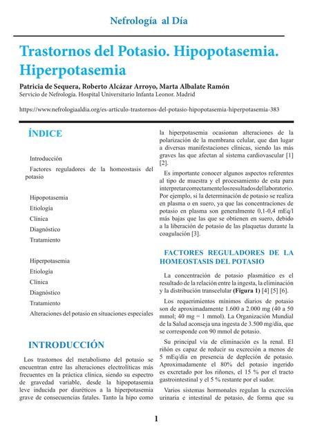 Trastornos del Potasio. Hipopotasemia. Hiperpotasemia | XIOMARA ...