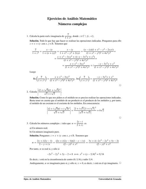 Ejercicios De Análisis Matemático Números Complejos Cristhofer Kevin