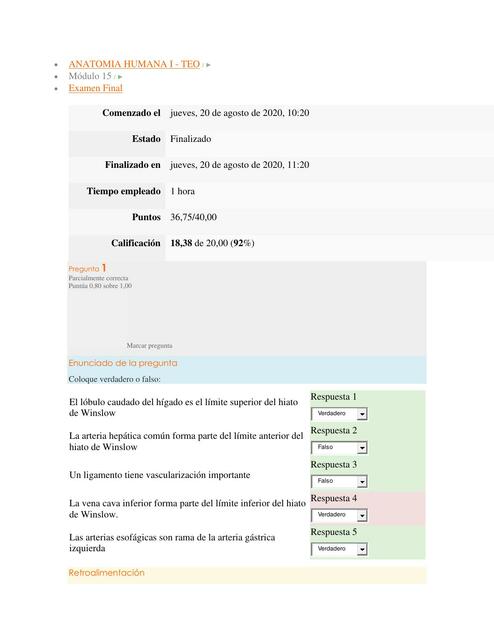 Examen Final De Anatomía 1 FAARDIT Relanza El Curso Virtual De