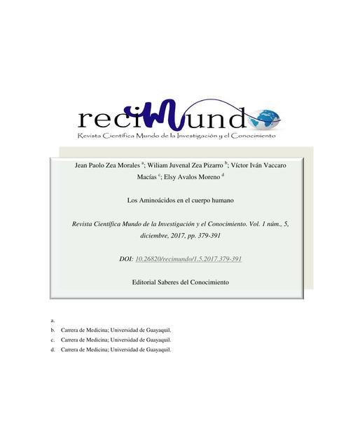 Los Aminoácidos en el Cuerpo Humano | LUZ ANGELA SACA DELGADO | uDocz