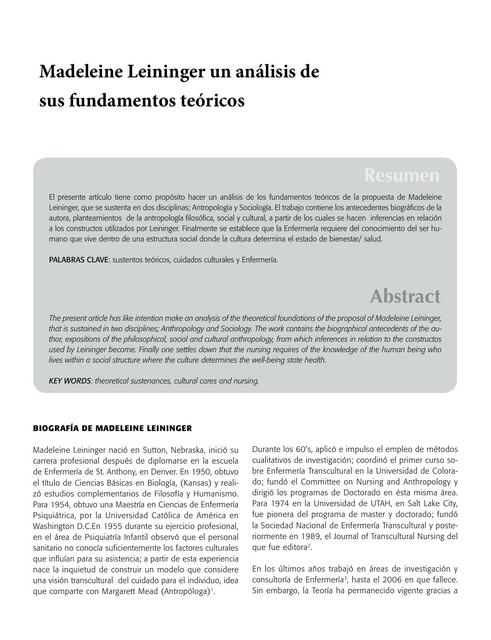 Madeleine Leininger un análisis de sus fundamentos teóricos | Medicina ...