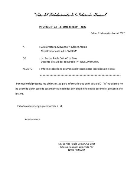 INFORME 3 de no ocurrencia de tocamientos indebido | yoli | uDocz INFORME 3 de no ocurrencia de tocamientos indebido | yoli | uDocz