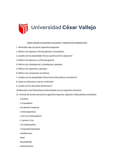 Alquenos, alquinos y compuestos aromaticos | LOY | uDocz