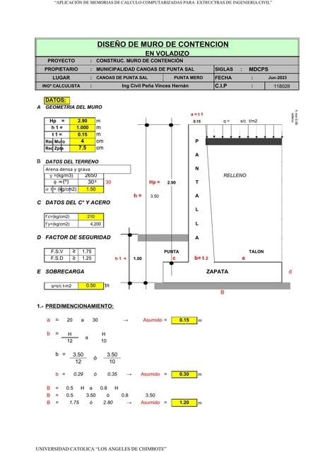 Calculo Muro de Contencion | rene guerra taquia | uDocz