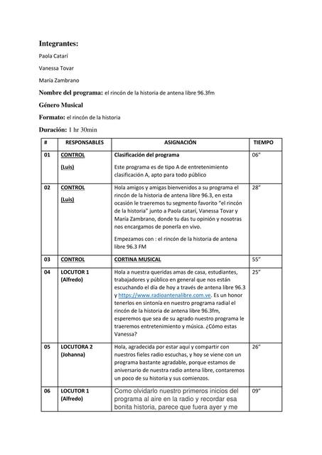 Guion de radio sobre programa musical | Maria Jose | uDocz