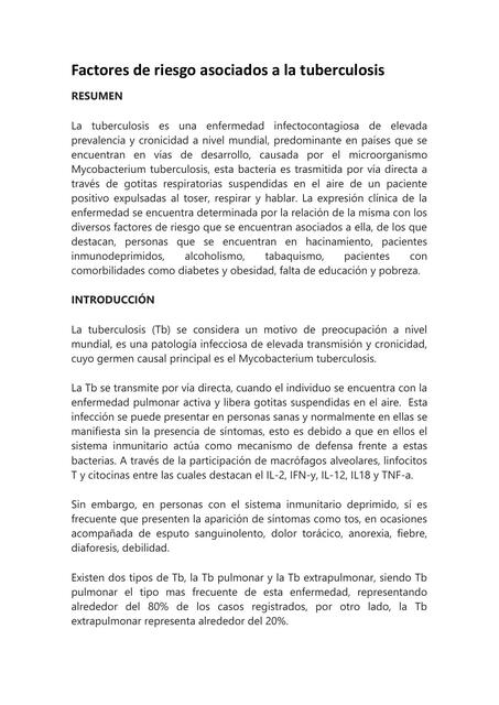 Factores de riesgo asociado a tuberculosis | Aura Ester Peréz Rada | uDocz