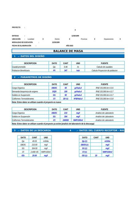 Hoja Excel de balance de masas | Apuntes de Ingenieria Civil | uDocz