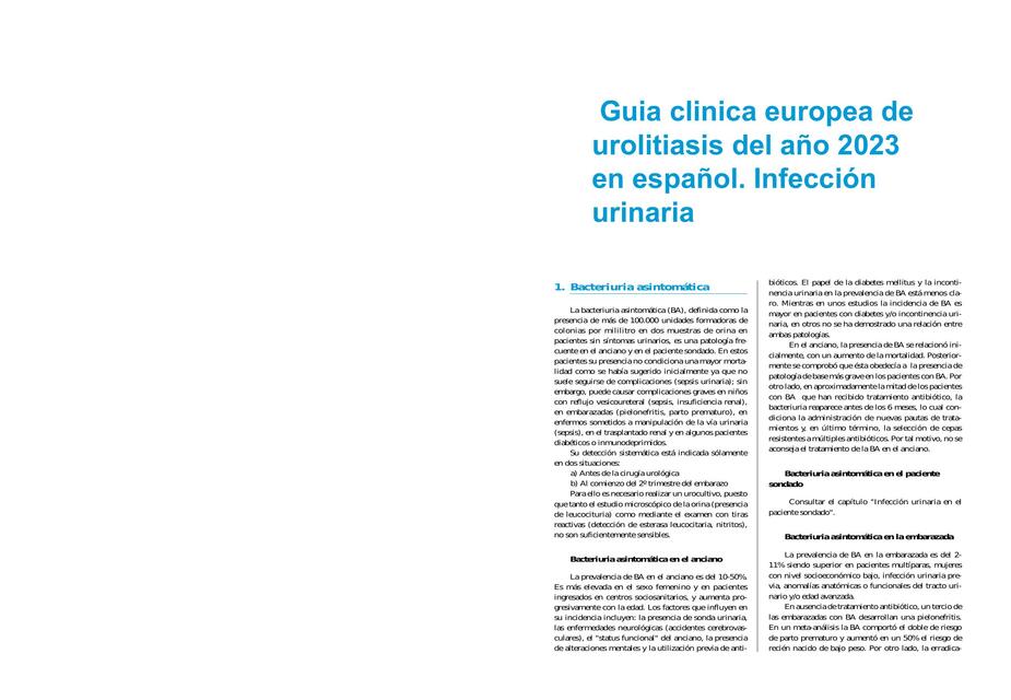 Guia clinica europea de urolitiasis del año 2023 en español. Infección urinaria | Medicina y ...