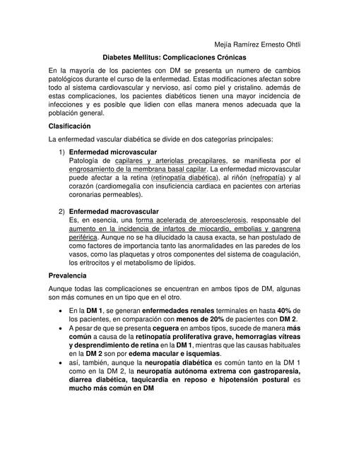 Diabetes Mellitus Complicaciones Crónicas Ernesto Ohtli Mejia