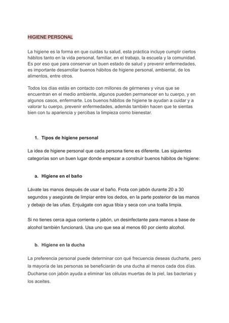 Higiene y cuidado | uDocz