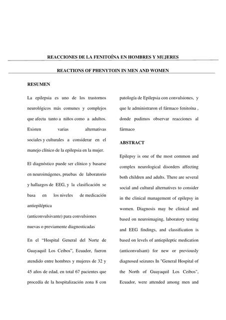 Reacciones de la fenitoina en hombres y mujeres | Stephany vera | uDocz