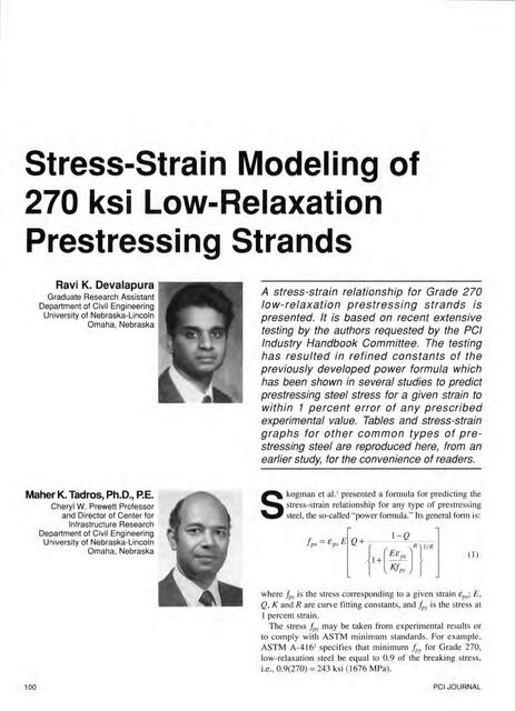 Stress Strain Modeling of 270 ksi Low Relaxation P | Eli Luján | uDocz
