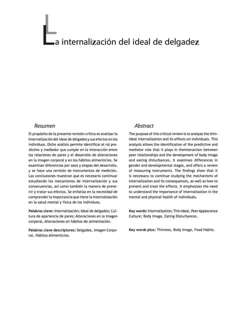 La Internalización del Ideal de Delgadez | Nutrición y alimentación ...