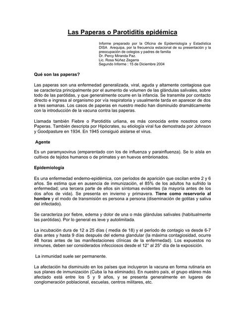 Las Paperas o Parotiditis Epidémica | Cesar OreFernandini | uDocz