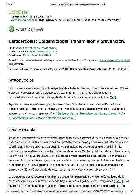 Cisticercosis UpToDate | Henry Bedon | uDocz