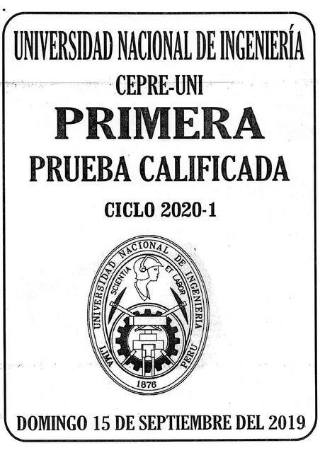 Primera prueba Cepre UNI 1 | Y. Esther Montoya | uDocz
