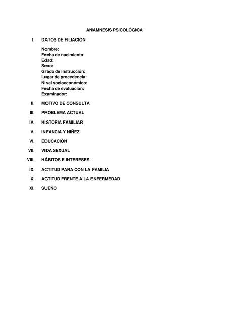 Plantilla de Anamnesis Psicológica | Claudia Quispe | uDocz