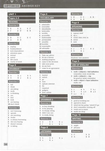 Optimise B1 workbook Answer keys | Dally | uDocz