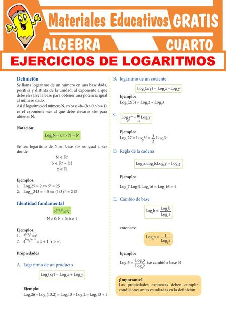 Ejercicios de Logaritmos Para Cuarto Grado de Secu | JOSE MONROY | uDocz