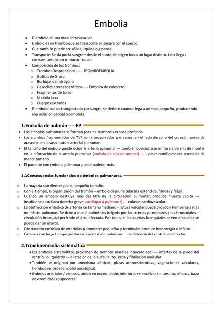 El embolo es una masa intravascular | Pamela Alcazar | uDocz