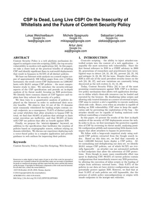On The Insecurity Of Whitelists And The Future Of Content Security Policy | HackerNews | uDocz