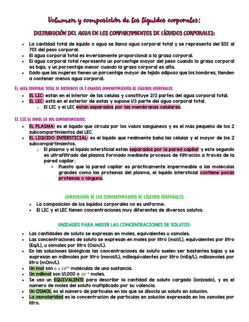 Volumen y composición de los líquidos corporales | janapi lol | uDocz