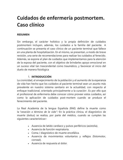 Cuidados De Enfermería Postmortem Aura Ester Peréz Rada Udocz