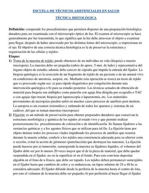 Técnica Histológica | Julieta | uDocz