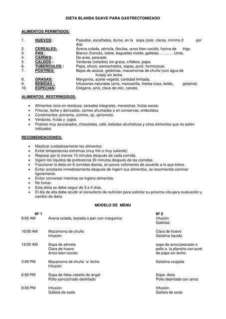 Dieta Blanda Suave para Gastrectomizado | jesus | uDocz