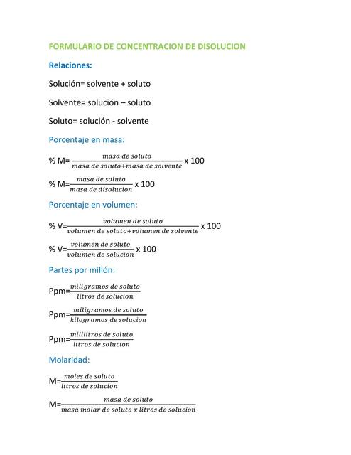 Formulario de Concentración de Disolución | Jesus Cota bojorquez | uDocz