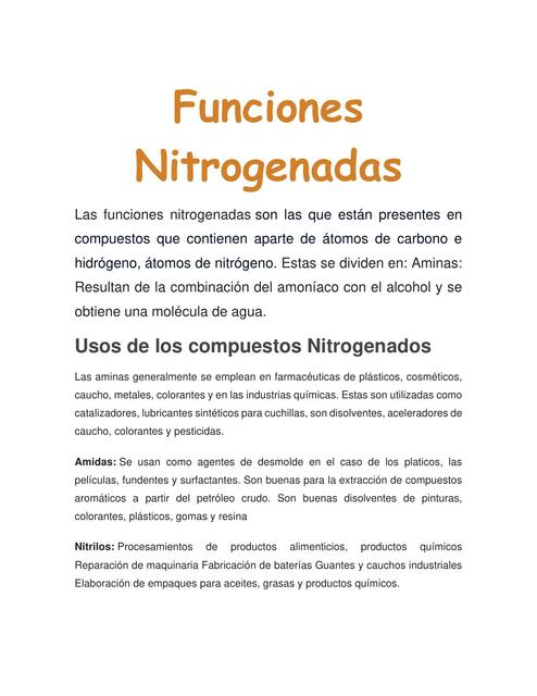 Funciones Nitrogenadas | Aprende Todo de Medicina | uDocz