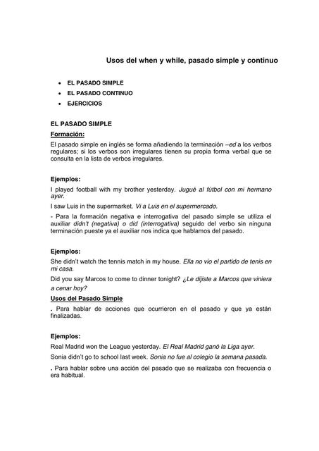 Usos del when y while, pasado simple y continuo | English for you | uDocz