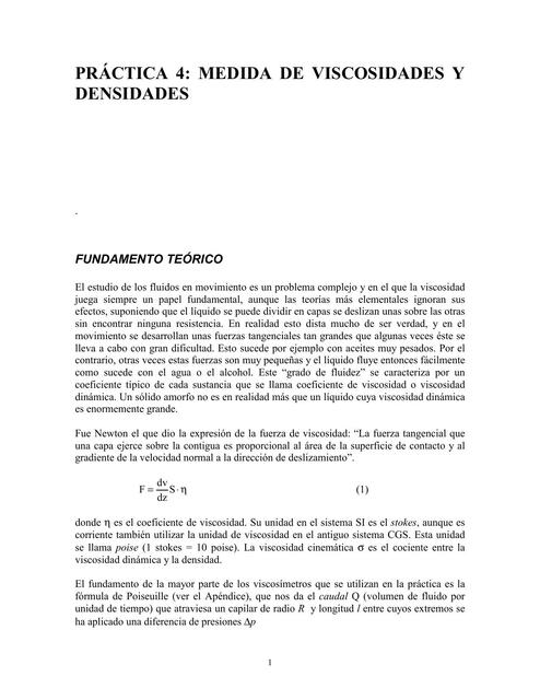 Viscosimetría, método Stokes. Práctica de viscosidades y densidades ...