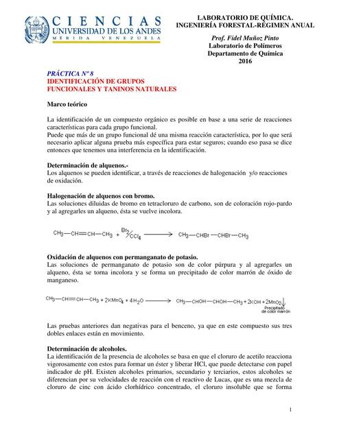 Laboratorio: Reconocimiento de grupos funcionales –OH y –CO-. | Aprende Todo de Medicina | uDocz