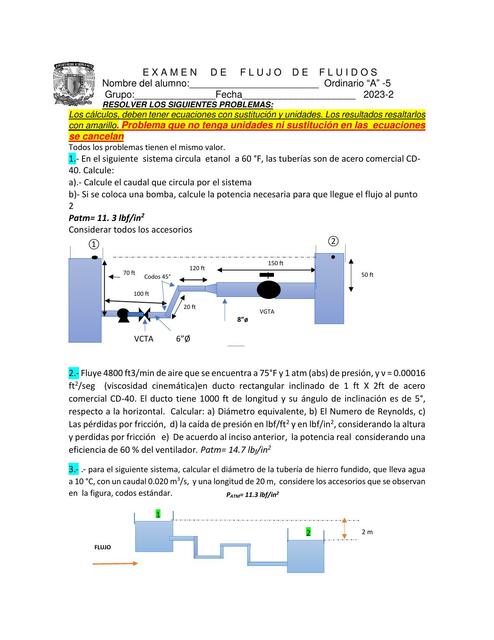 Examen de Flujo de Fluidos | Ysmael Moto | uDocz
