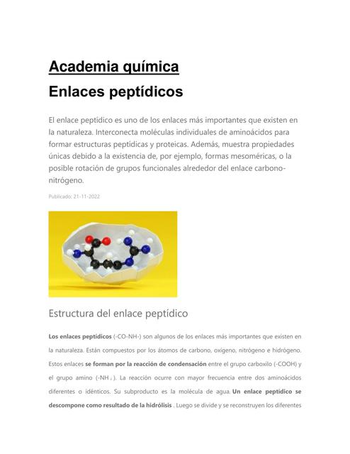 El enlace peptídico | Aprende Todo de Medicina | uDocz