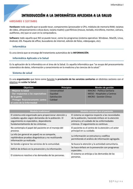 Resúmen Informática I MEDICINA | unermed 🫀🩺🩹💫 | uDocz