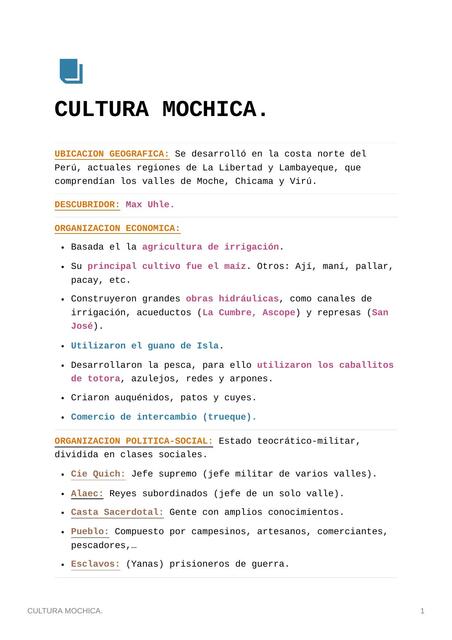 Cultura mochica | luz Margoth López Landa | uDocz