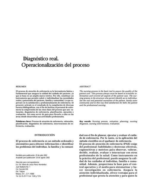 Diagnóstico Real. Operacionalización del Proceso | Medicina y Farmacia ...