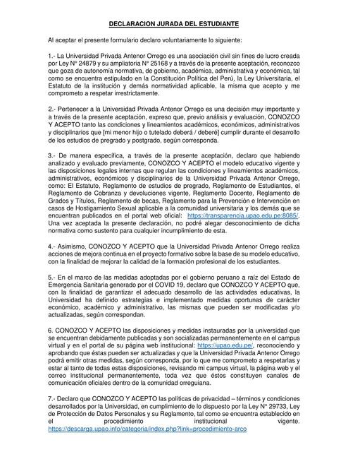 Declaración jurada del estudiante | Lucíana Solange Zavaleta Matias | uDocz