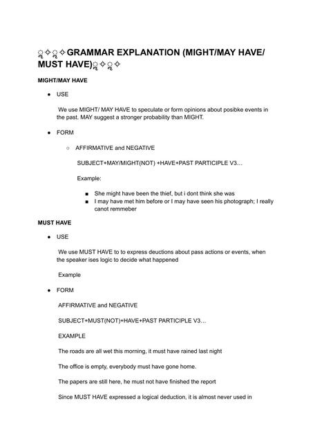 Grammar: Might, May Have, Must Have | greyssnic | uDocz