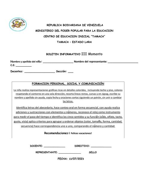 Boletín informativo de preescolar | Maidany Mendoza | uDocz