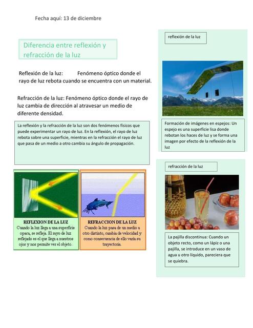 Diferencia reflexion y refraccion de la luz | Belinda Mendoza | uDocz