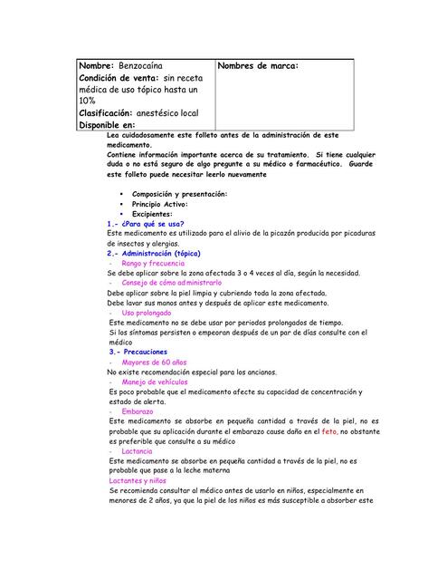 Benzocaína | Medicina y Farmacia | uDocz