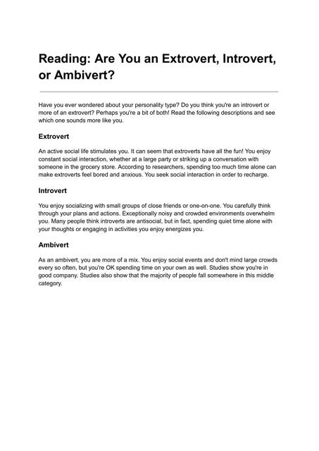 Reading Are You an Extrovert Introvert or Ambivert | greyssnic | uDocz