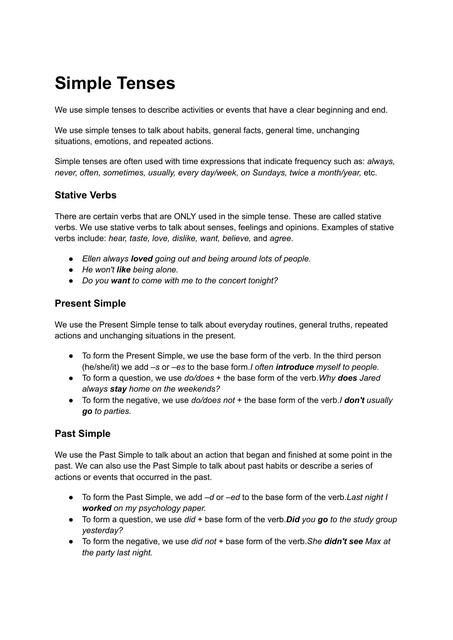 Simple Tenses/ English | greyssnic | uDocz