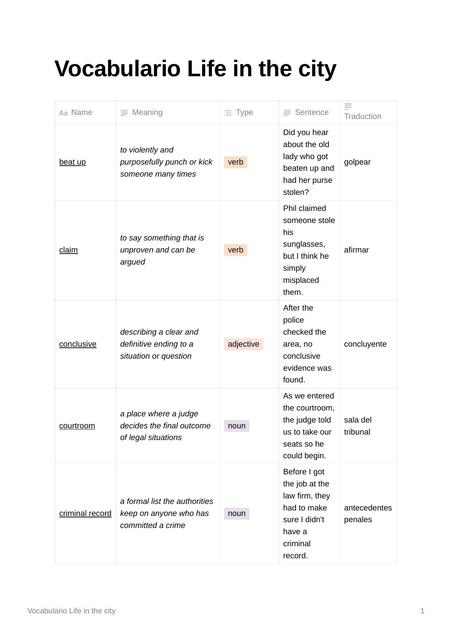 Vocabulario Life in the city | greyssnic | uDocz