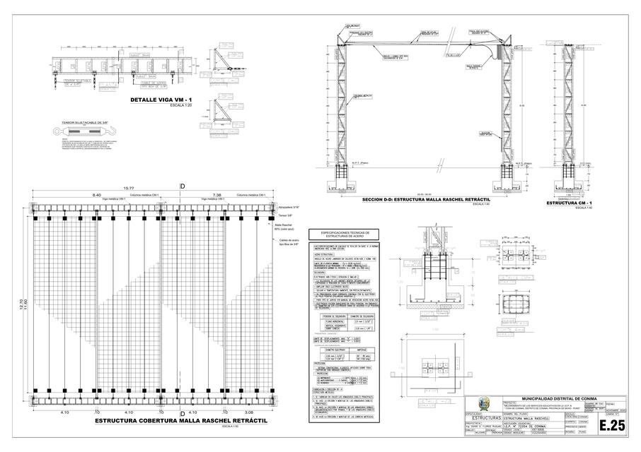PLANO DE DETALLE ESTRUCTURA METALICA MALLA RASHEL | Civil Zone | uDocz